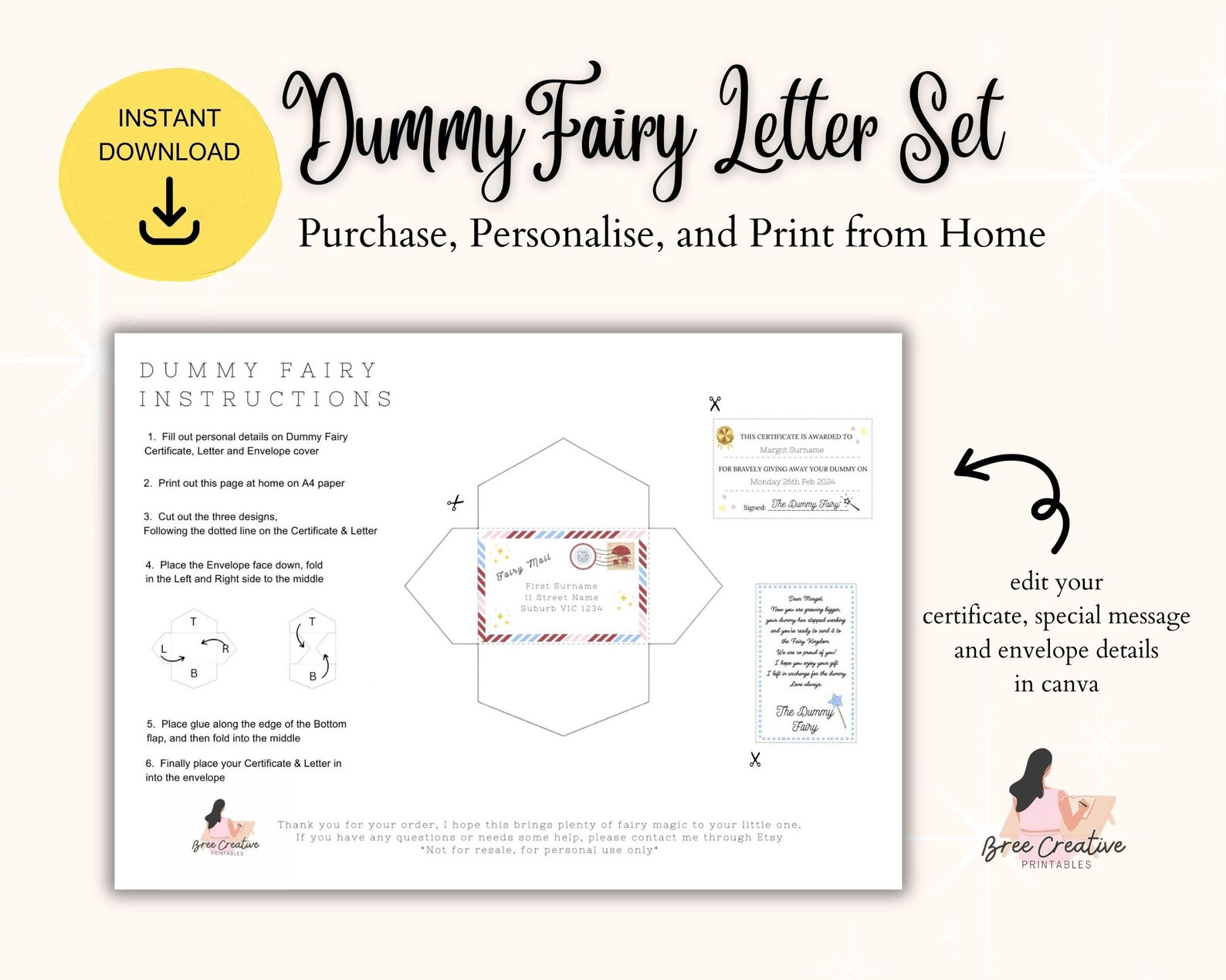 Dummy Fairy Letter and Envelope for Children, Fairy Mail for Kids ...