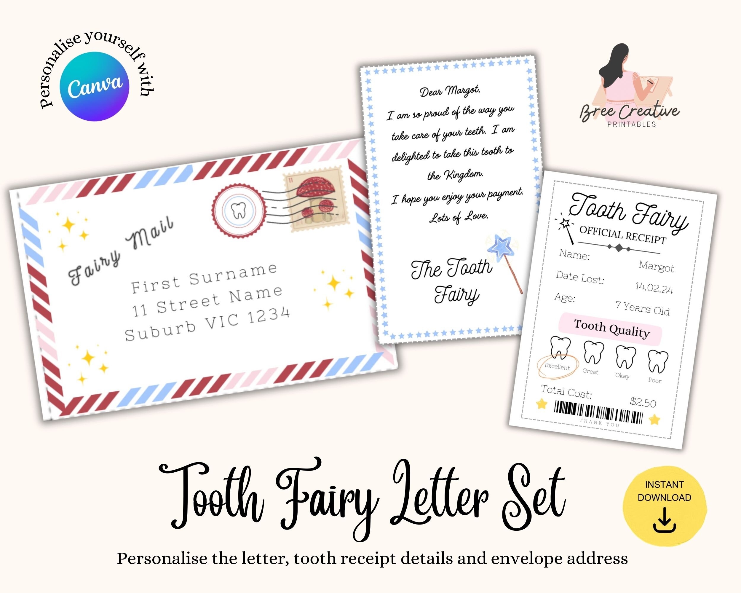 Mini Tooth Fairy Letter and Envelope for Children, Fairy Mail for Kids ...