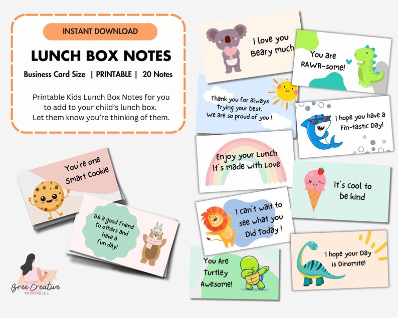 Printable Lunch Box Notes, Love Notes From Parents, Kid Friendly Notes ...