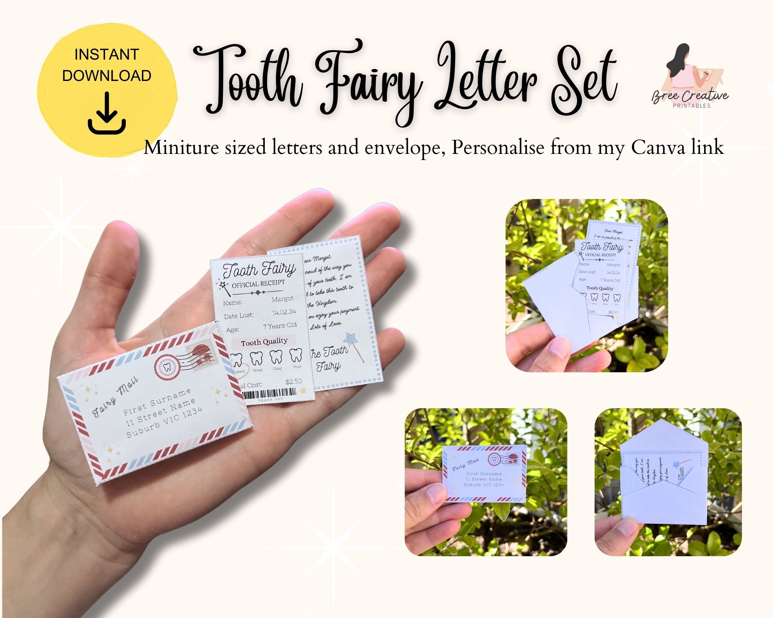 Mini Tooth Fairy Letter and Envelope for Children, Fairy Mail for Kids ...