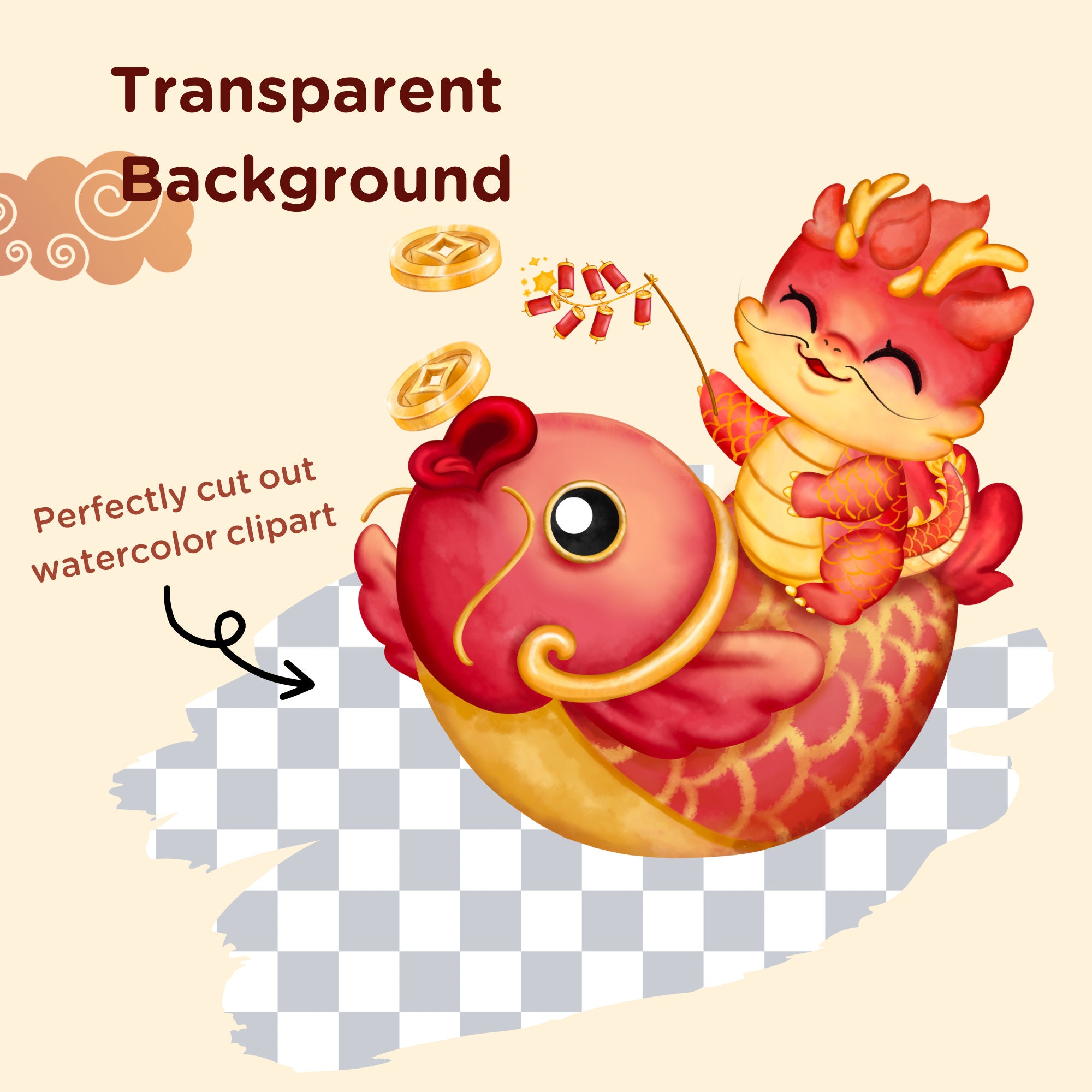 Chinese New Year 2024 Watercolor Clipart, Cute Dragon Clipart, Year of ...