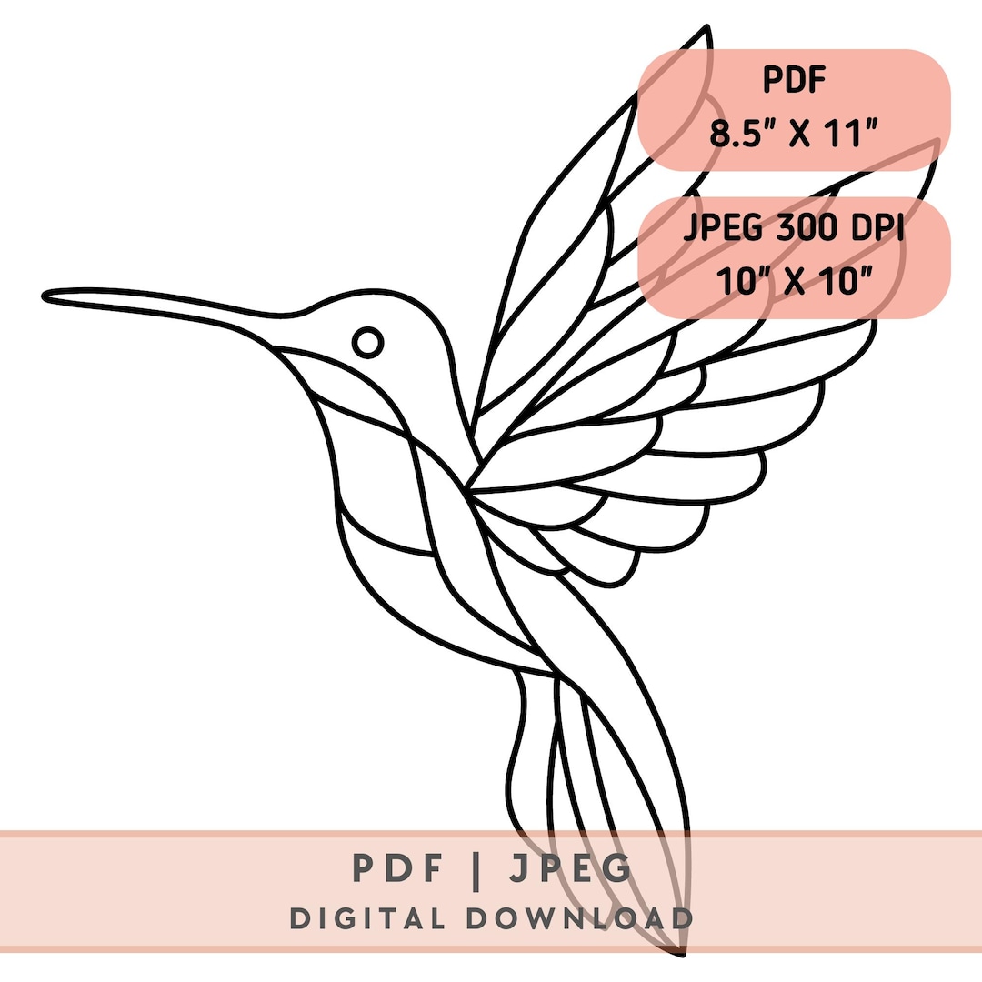 Hummingbird Stained Glass PDF Pattern Print, Flying Animal Ornament ...