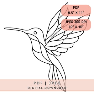 Hummingbird Stained Glass PDF Pattern Print, Flying Animal Ornament ...