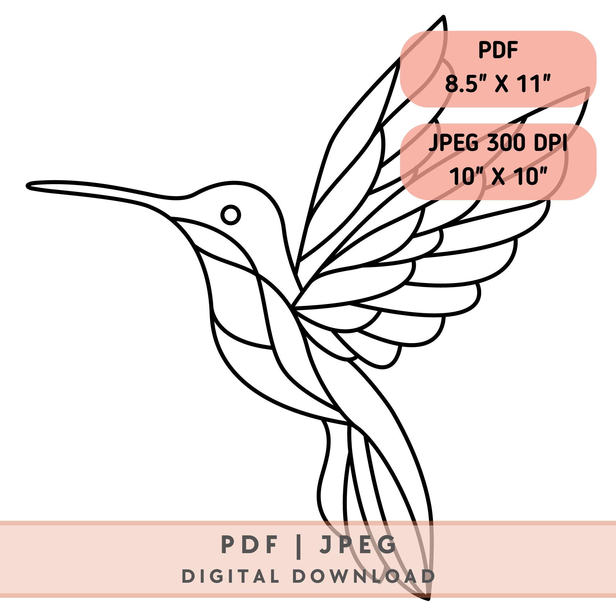 Hummingbird Stained Glass PDF Pattern Print, Flying Animal Ornament ...