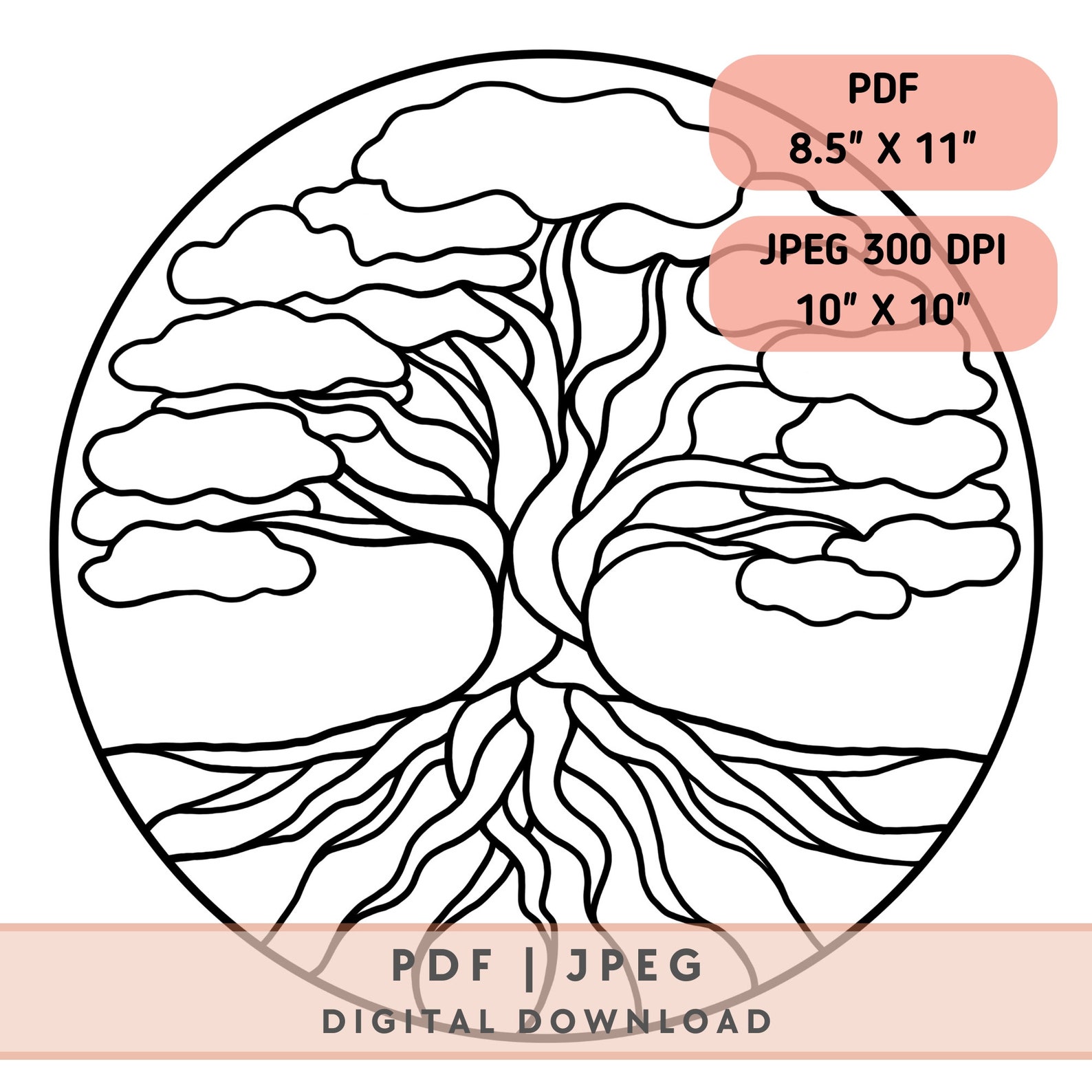 Oak Tree Stained Glass PDF Pattern Print, Tree of Life Round Circle ...