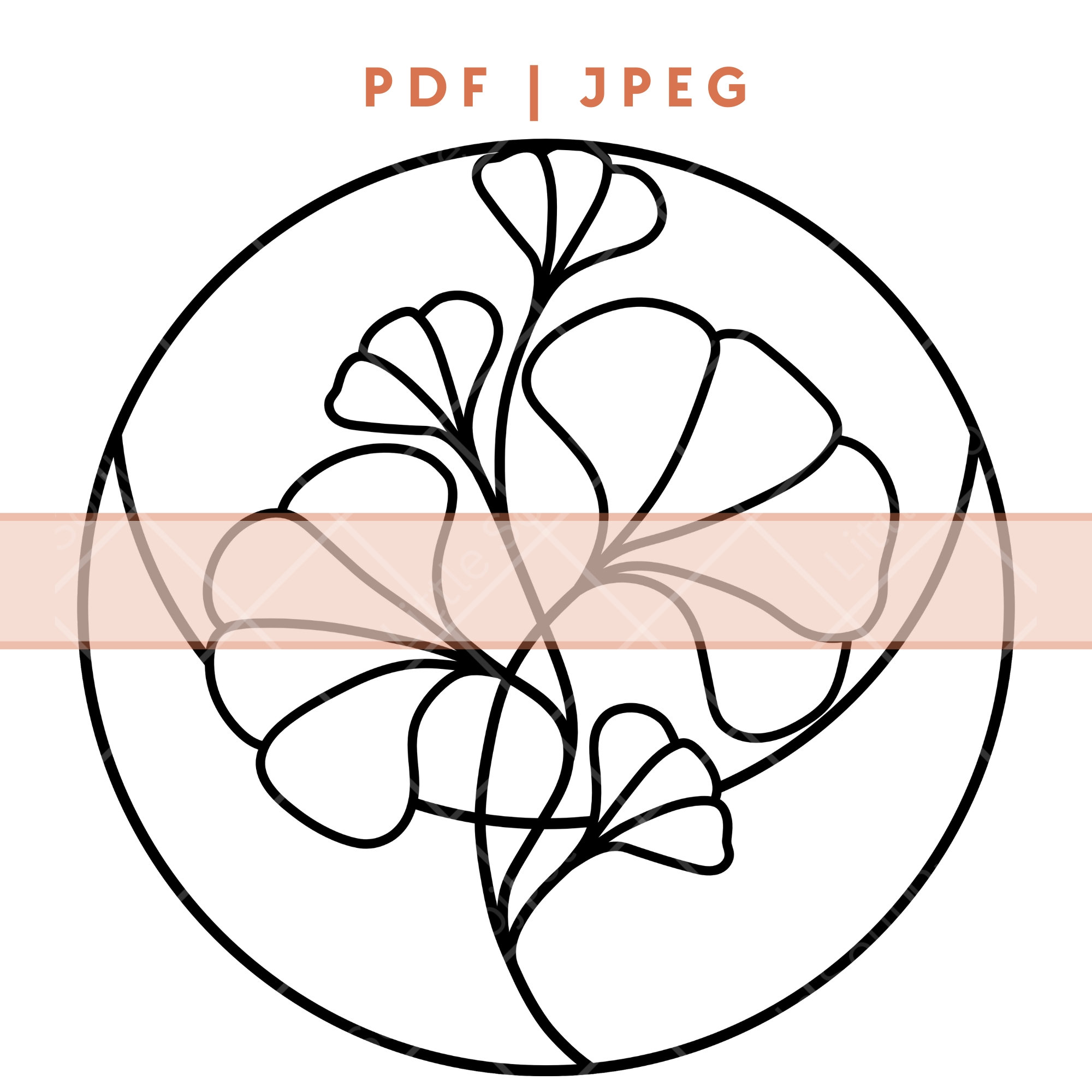 Ginkgo Leaf With Crescent Moon Stained Glass PDF Pattern Print, Round ...