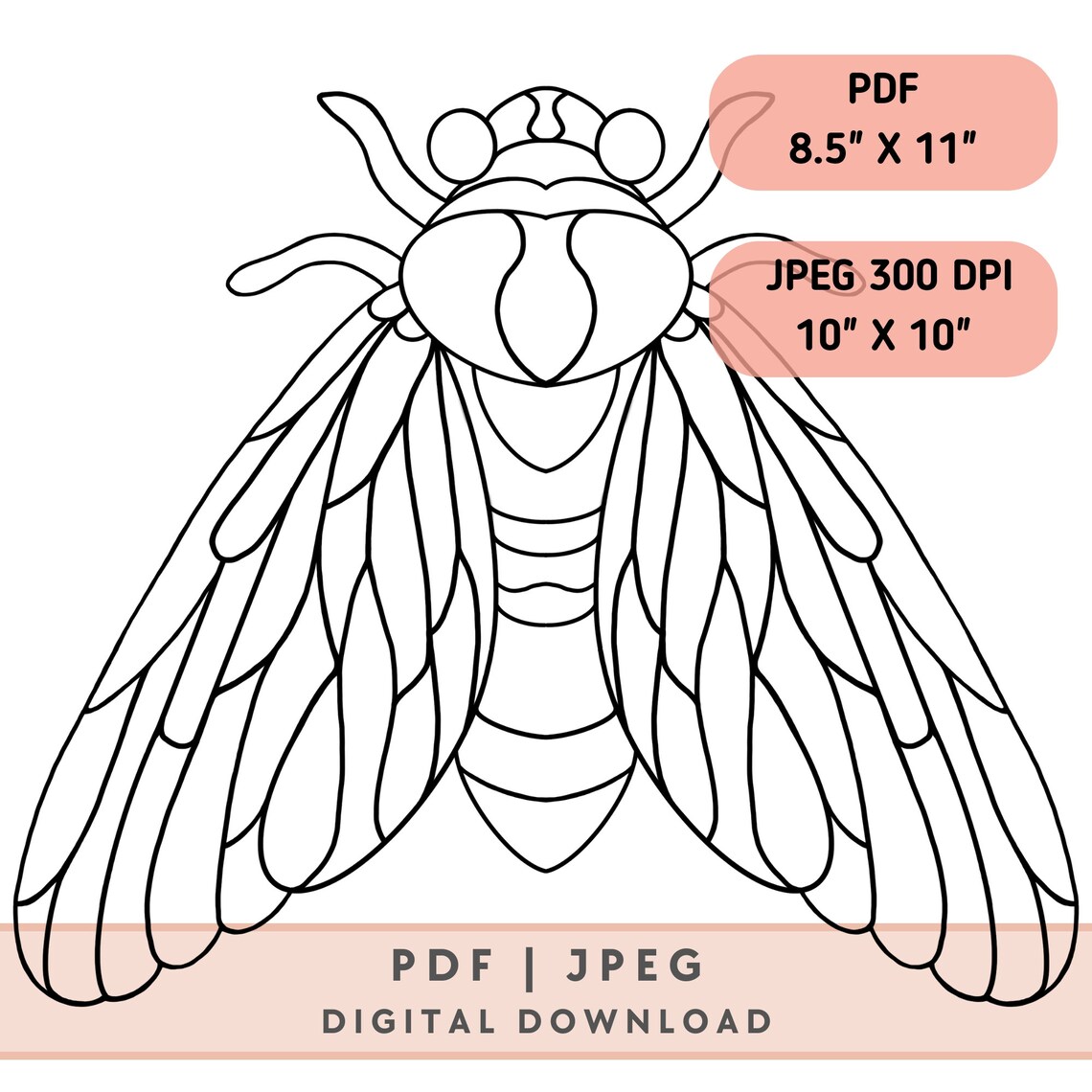 Cicada Stained Glass PDF Pattern Print, Insects Bugs Animal Ornament, Spring Wreath Signs, Stain ...
