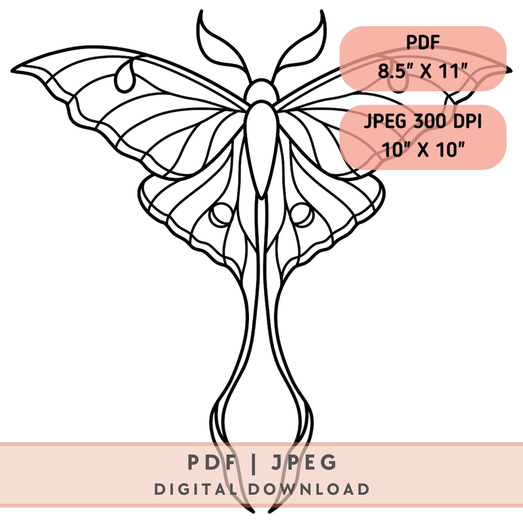 Lunar Moth Stained Glass PDF Pattern Print, Insects Animal Ornament ...