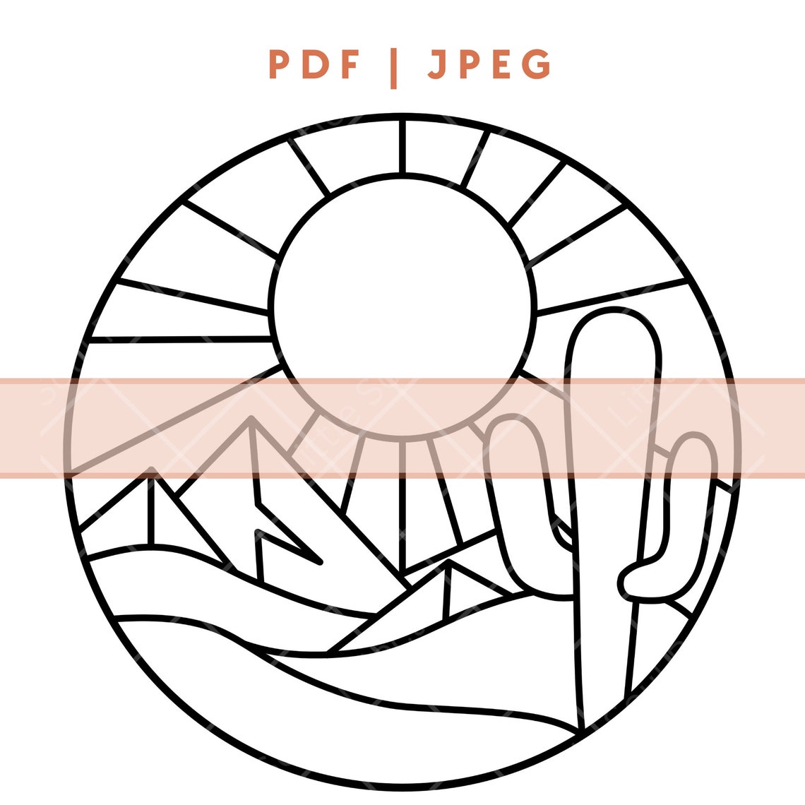 Sun and Cactus Desert Stained Glass PDF Pattern Print, Round Circle ...