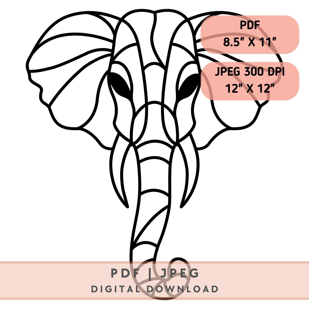 Elephant Head Stained Glass PDF Pattern Print, Animal Ornament, Wreath ...