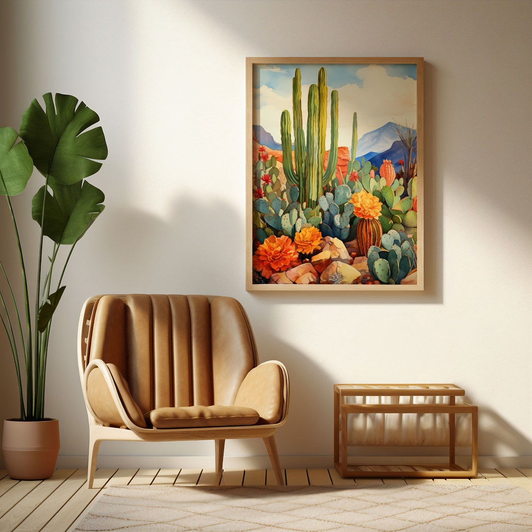 Cactus Flower Wall Art Cactus Digital Print Boho Cactus Wall Decor ...