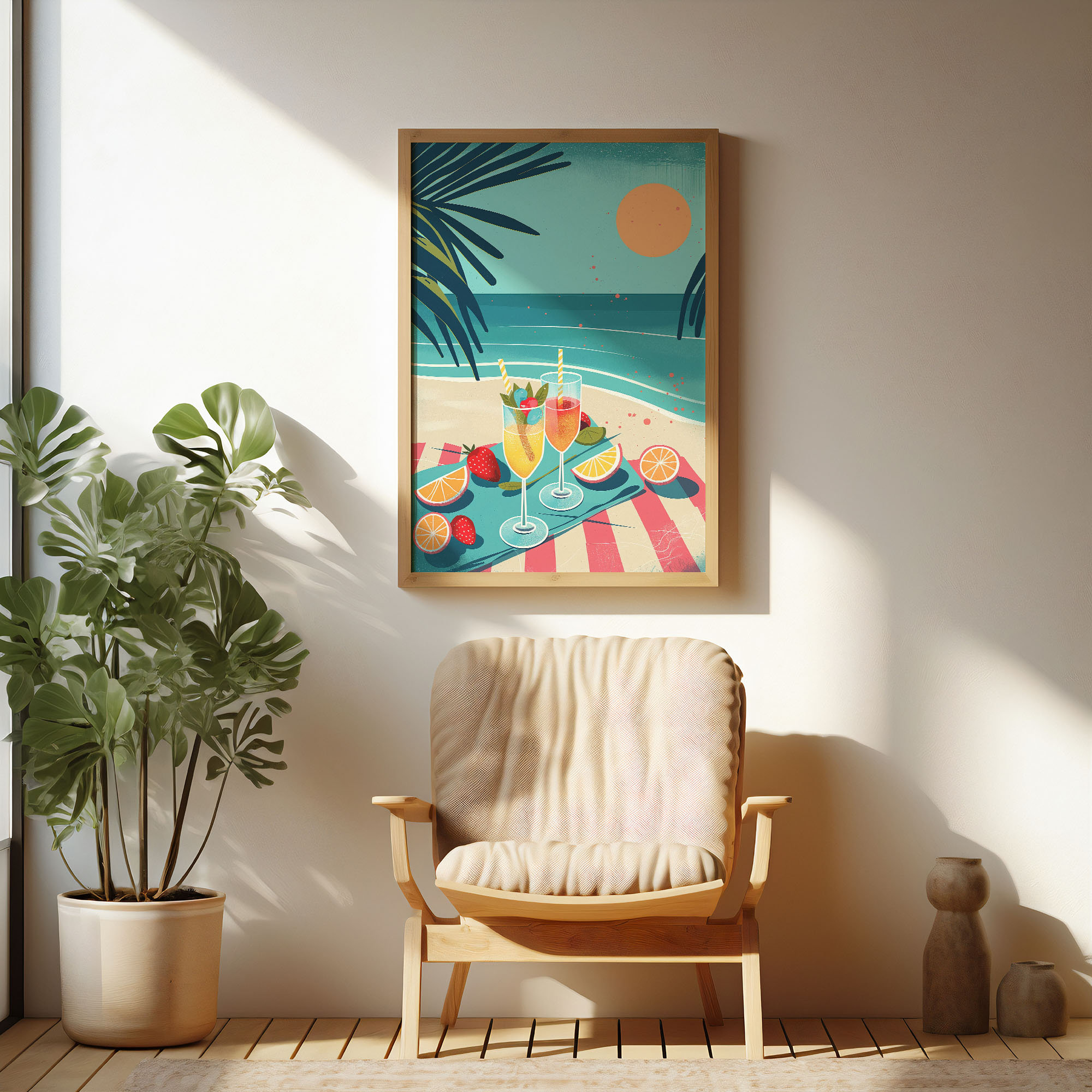 Retro Beach Cocktail Art Mid Century Ocean Wall Art Travel Art Poster ...