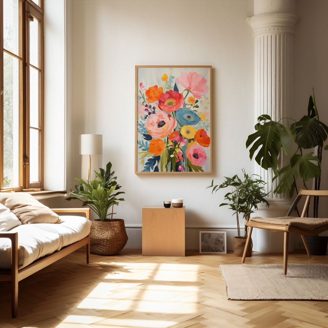 Bright Flower Wall Decor, Colorful Flower Wall Art, Boho Botanical Art ...