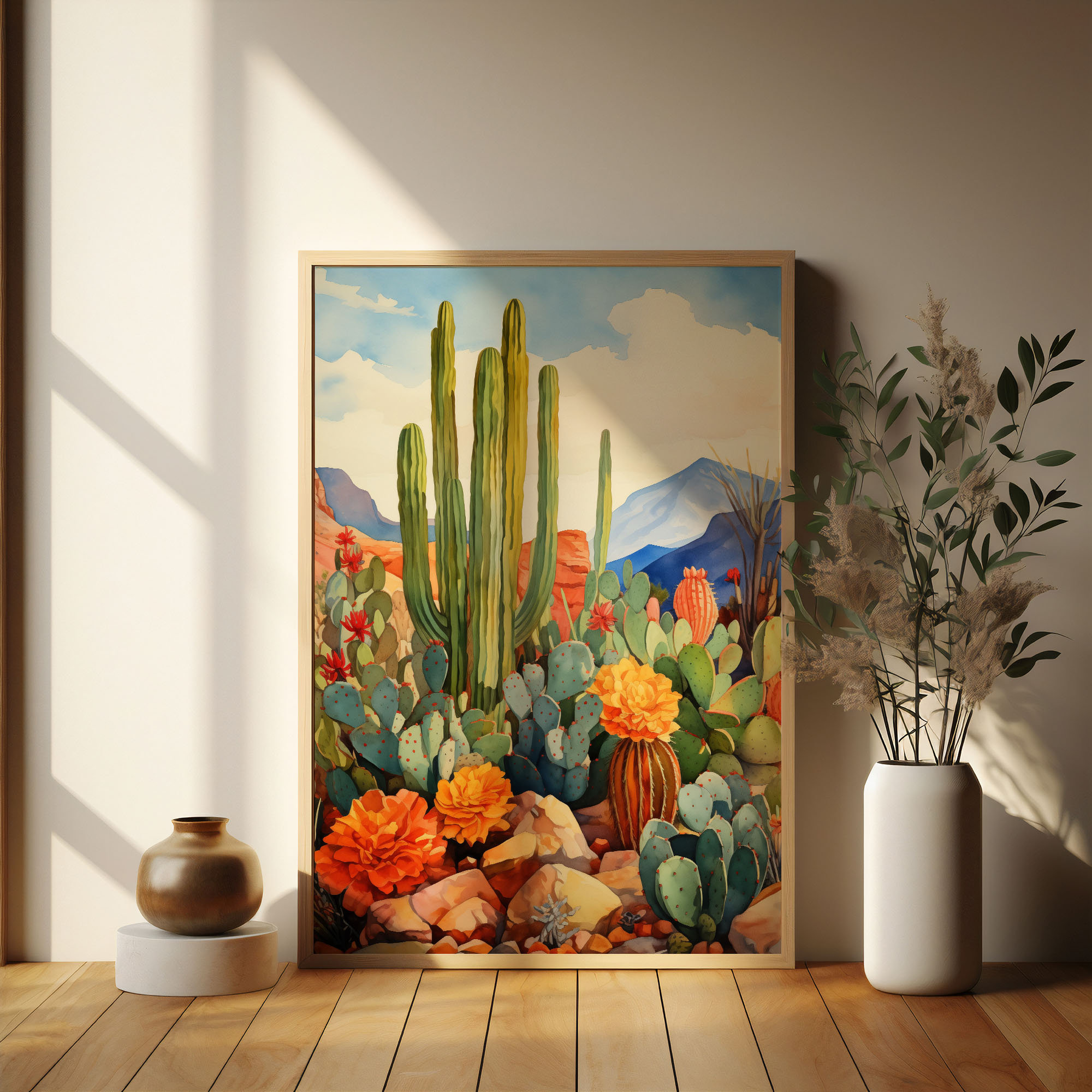Cactus Flower Wall Art Cactus Digital Print Boho Cactus Wall Decor Arizona Cactus Desert Art ...