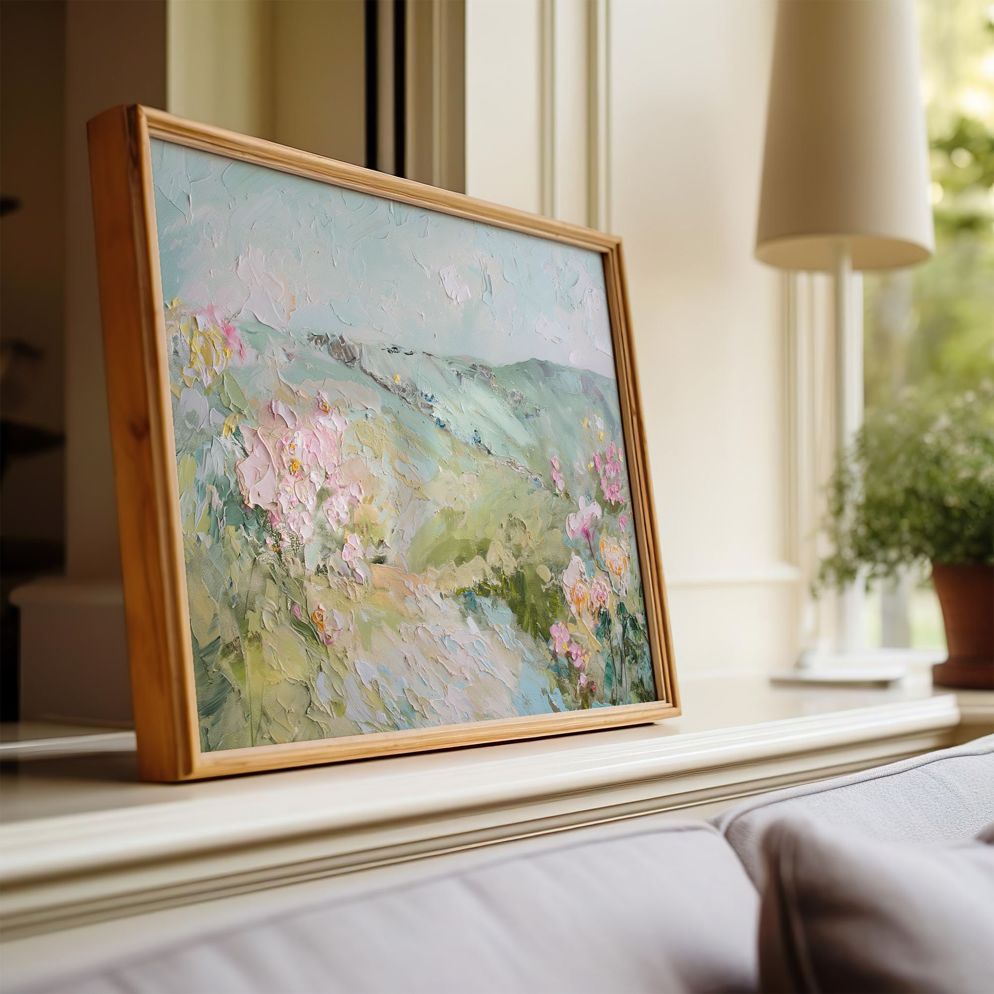 Pastel Flower Field Landscape Oil Painting Textured Flower Art Spring ...