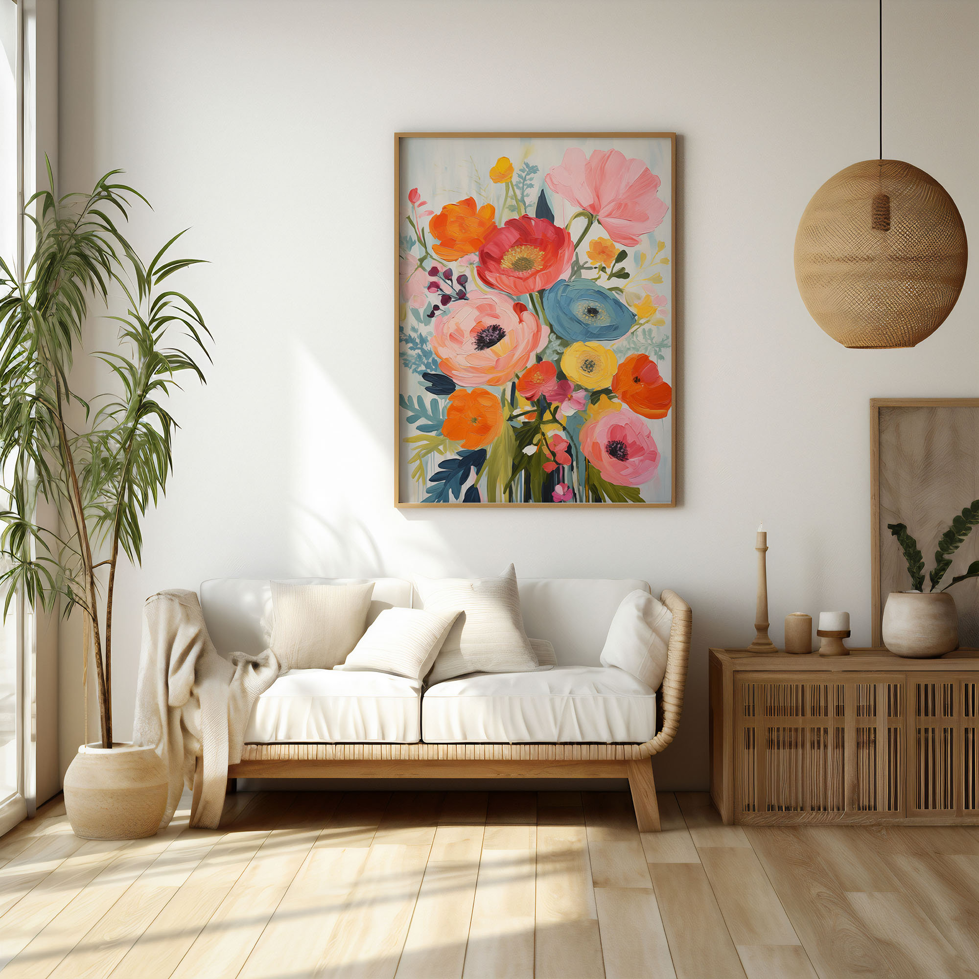 Bright Flower Wall Decor, Colorful Flower Wall Art, Boho Botanical Art ...