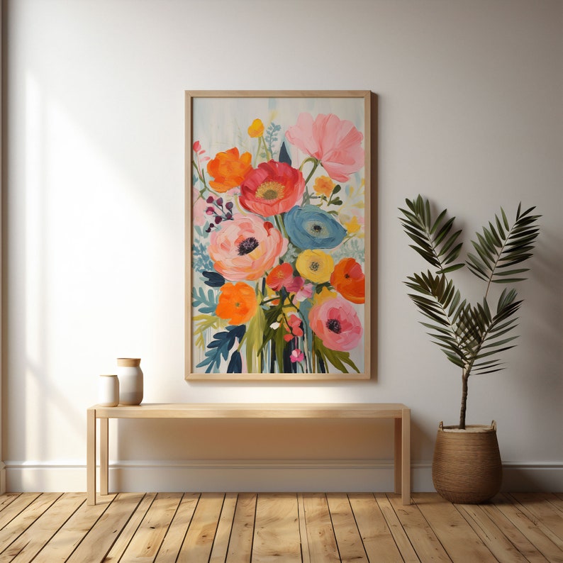 Bright Flower Wall Decor, Colorful Flower Wall Art, Boho Botanical Art ...