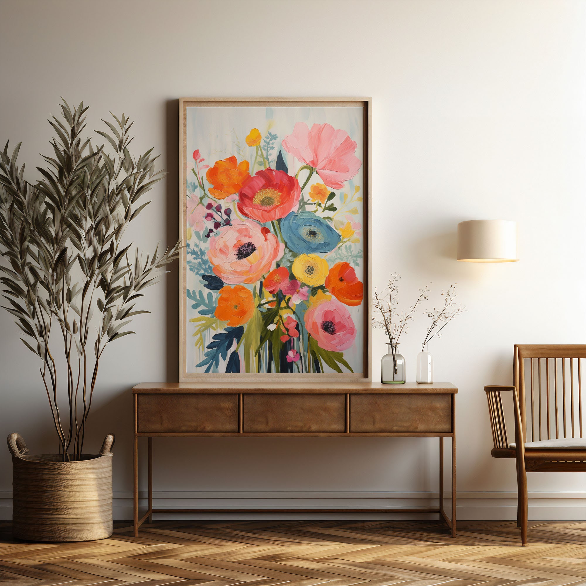 Bright Flower Wall Decor, Colorful Flower Wall Art, Boho Botanical Art ...
