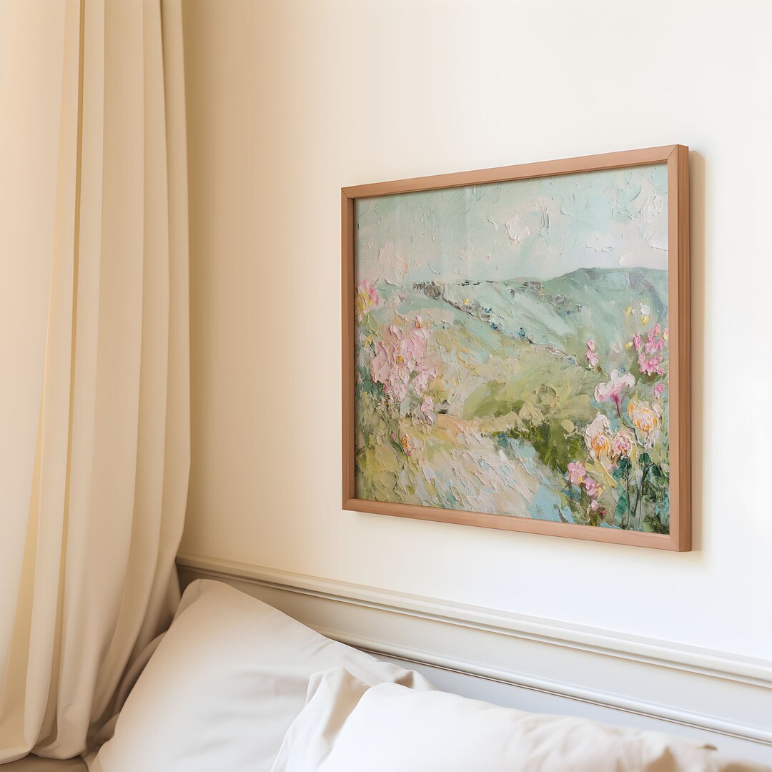 Pastel Flower Field Landscape Oil Painting Textured Flower Art Spring ...