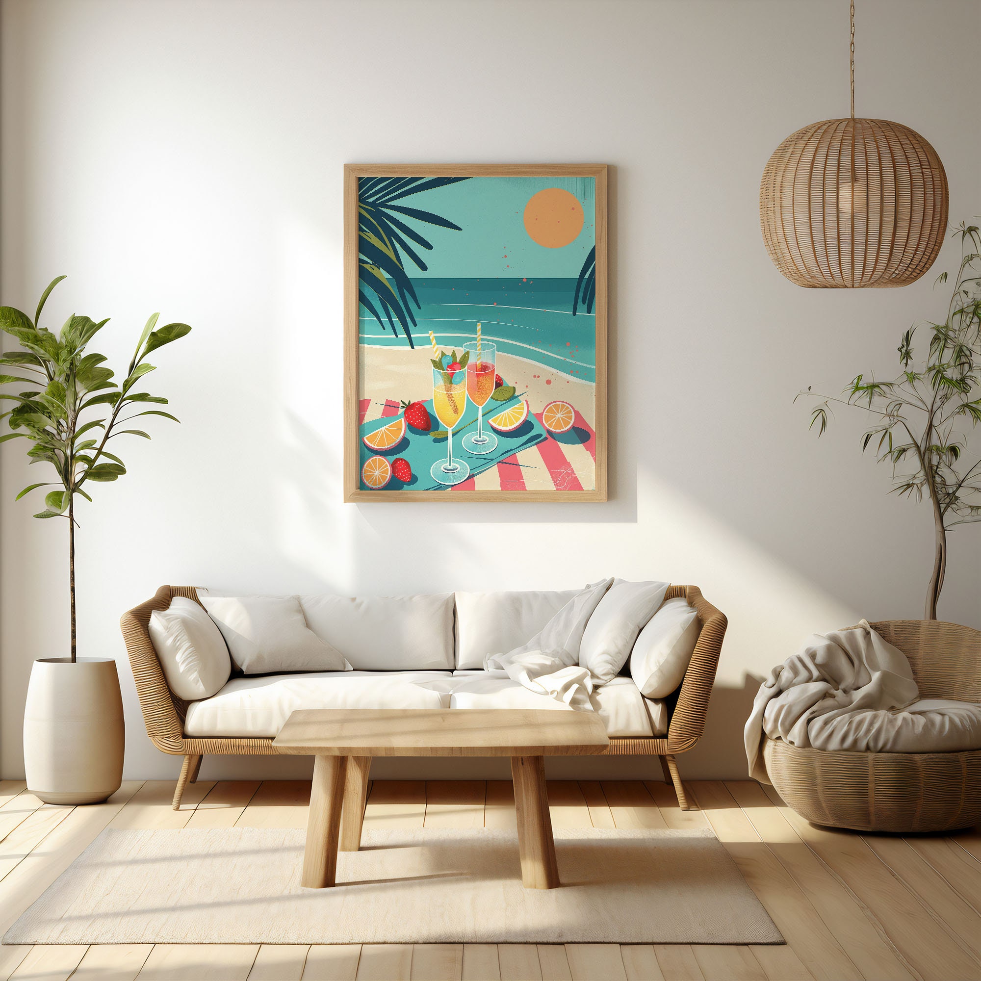 Retro Beach Cocktail Art Mid Century Ocean Wall Art Travel Art Poster ...