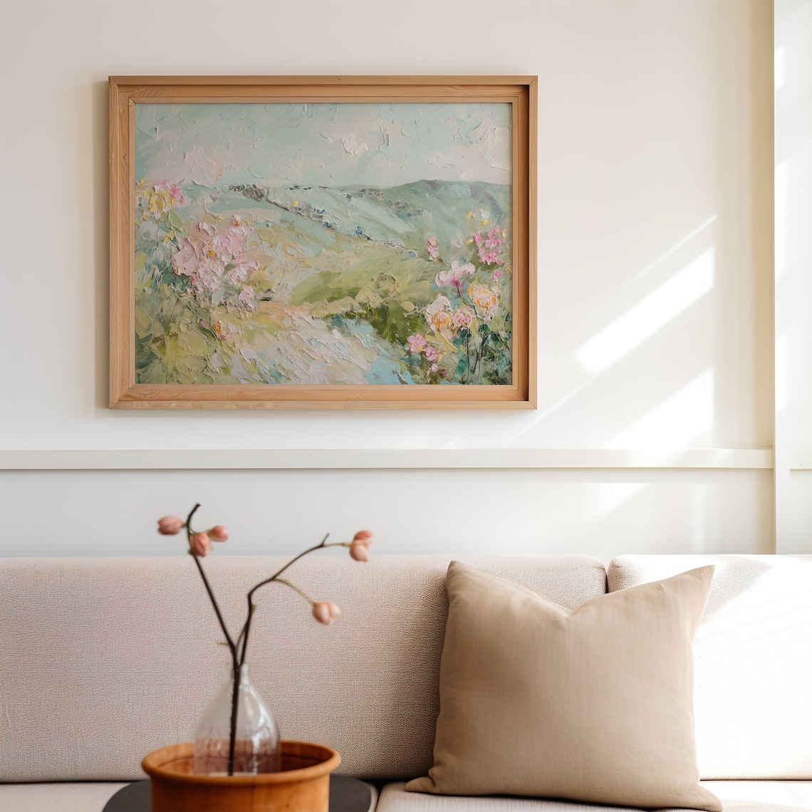 Pastel Flower Field Landscape Oil Painting Textured Flower Art Spring ...