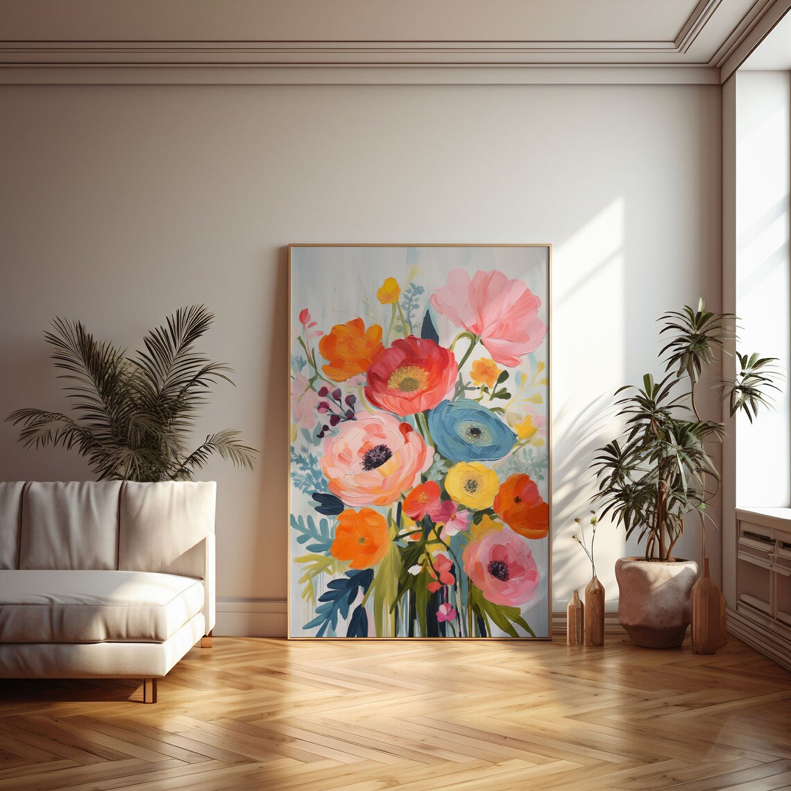 Bright Flower Wall Decor, Colorful Flower Wall Art, Boho Botanical Art ...