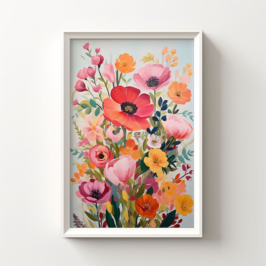 Midcentury Boho Floral Wall Art Flower Art Print Bright Abstract ...