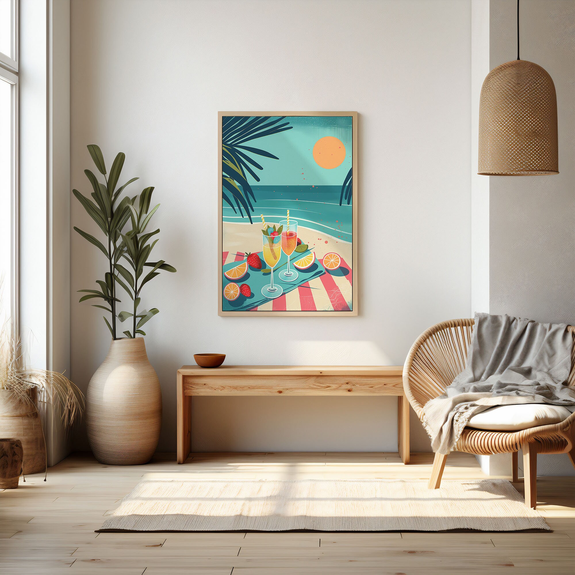 Retro Beach Cocktail Art Mid Century Ocean Wall Art Travel Art Poster ...