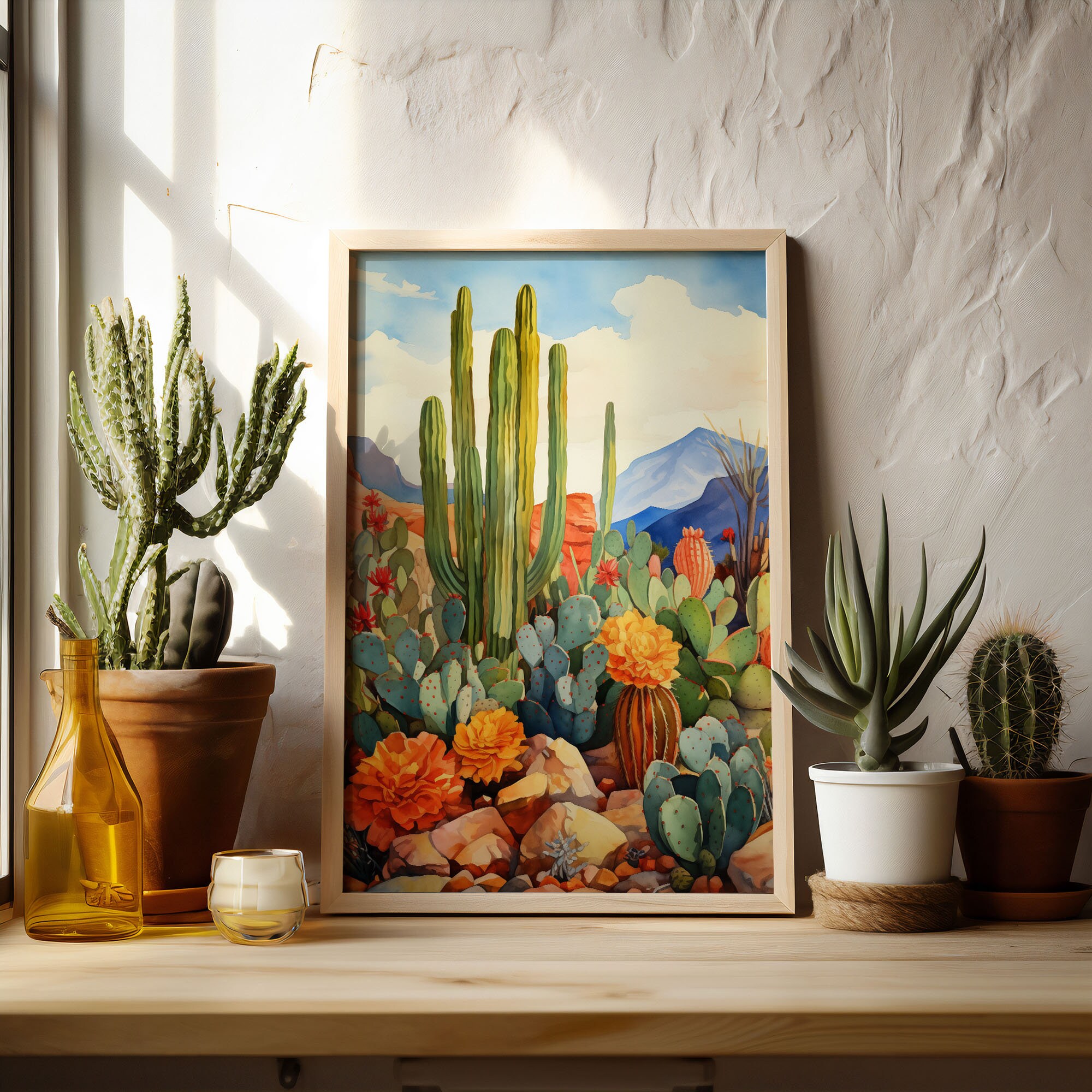 Cactus Flower Wall Art Cactus Digital Print Boho Cactus Wall Decor ...