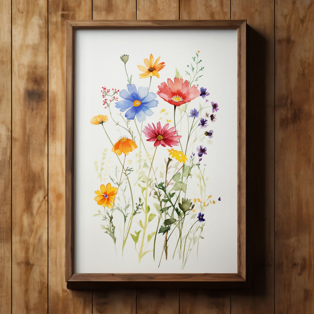 Colorful Wildflower Wall Art Dried Flower Printable Wall Art Watercolor Wild Flower Art Modern ...