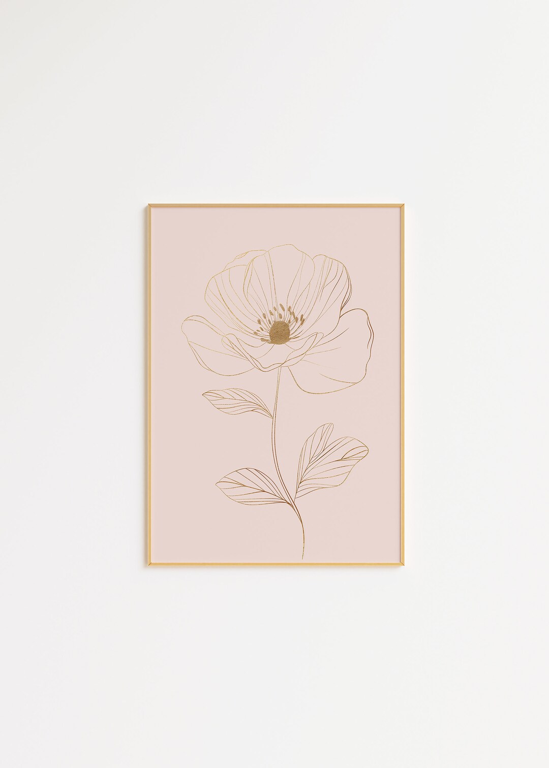 Pink Flower Line Art Gold Floral Art Minimalist Flower Art Boho Flower ...