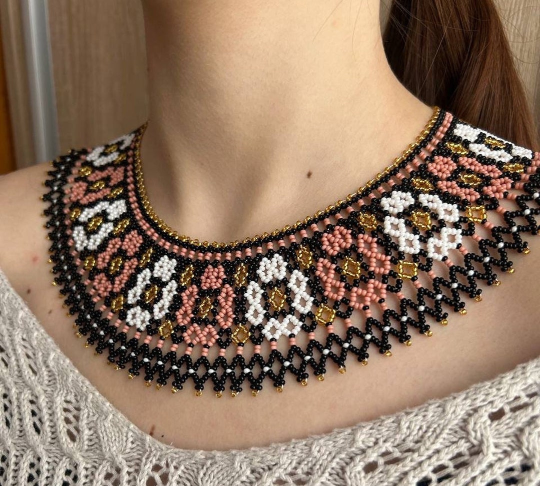 Ukrainian SYLYANKA Seed Bead Necklace Beaded Collar Czech Glass Beads ...