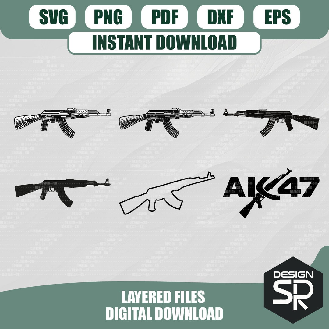 AK-47 Gun SVG PNG Dxf Cricut & Silhouette File, Svg Bundle, Sticker ...