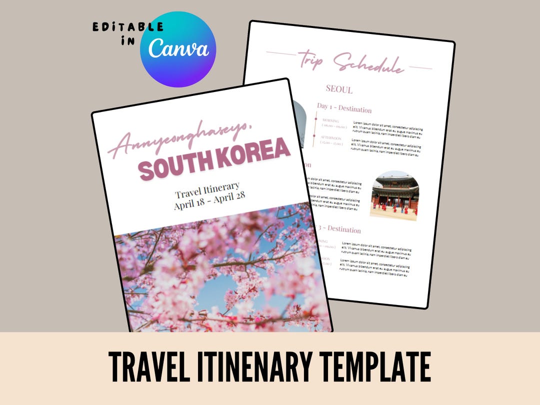 Travel Itinerary Guide Planner Template Editable Digital Vacation ...