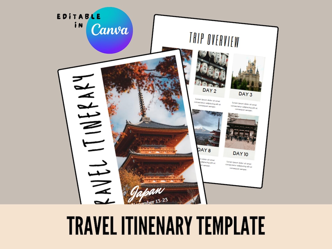 Editable Travel Itinerary Template | Printable Travel Trip Guide ...