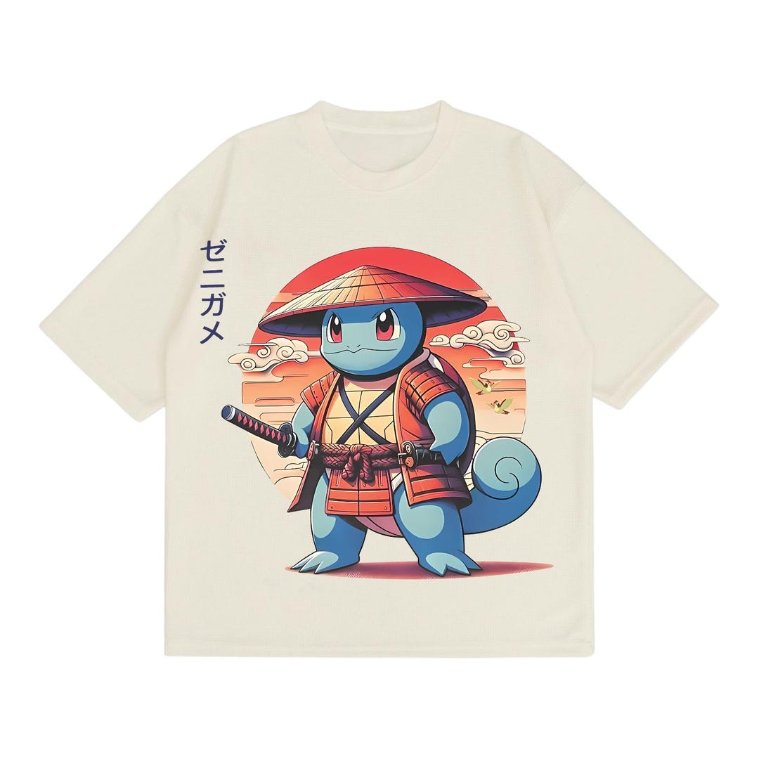 The Squirtle Samurai Vintage Tee, Short Sleeve Crew Neck T-shirt, Pull ...
