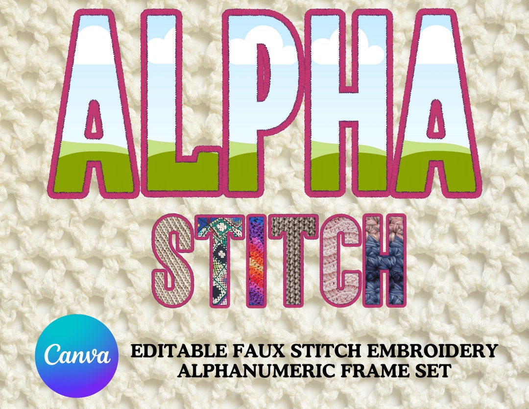 Embroidery Stitch Alpha Numeric PNG, Faux Embroidery Applique Canva ...