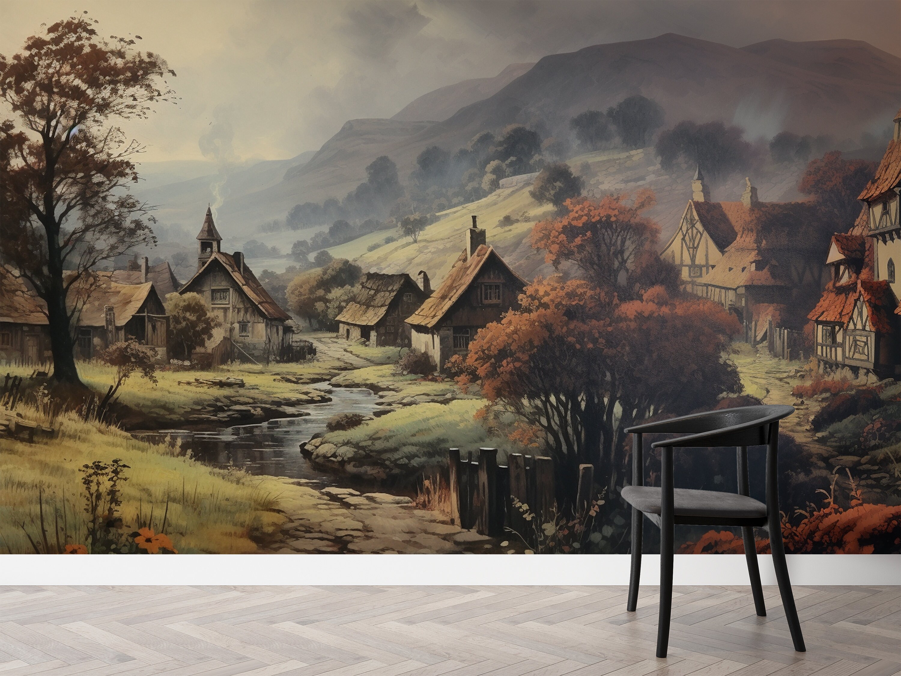Old Style Landscape Walpaper, Old Villages Removable Wallpaper, Peel ...