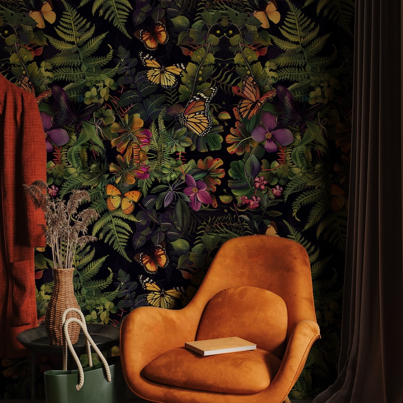 Dark Botanical Wallpaper - Etsy