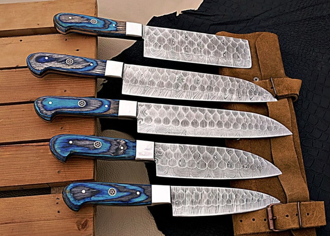Damascus Steel Chef Knives Set Custom Handmade Kitchen Knives Birthday ...