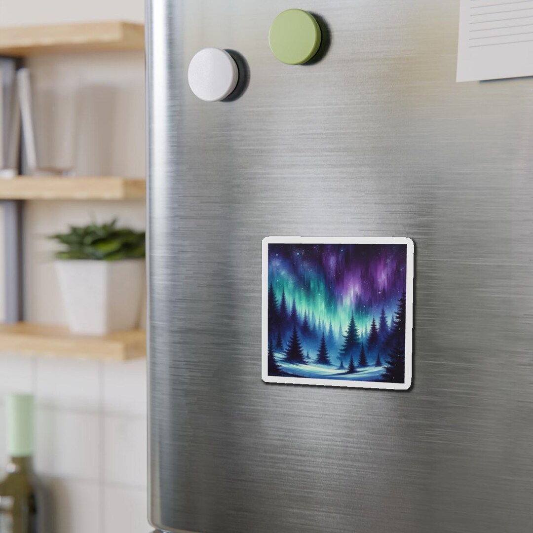 Northern Lights Square Fridge Magnet, Aurora Borealis Gift, Evergreen ...