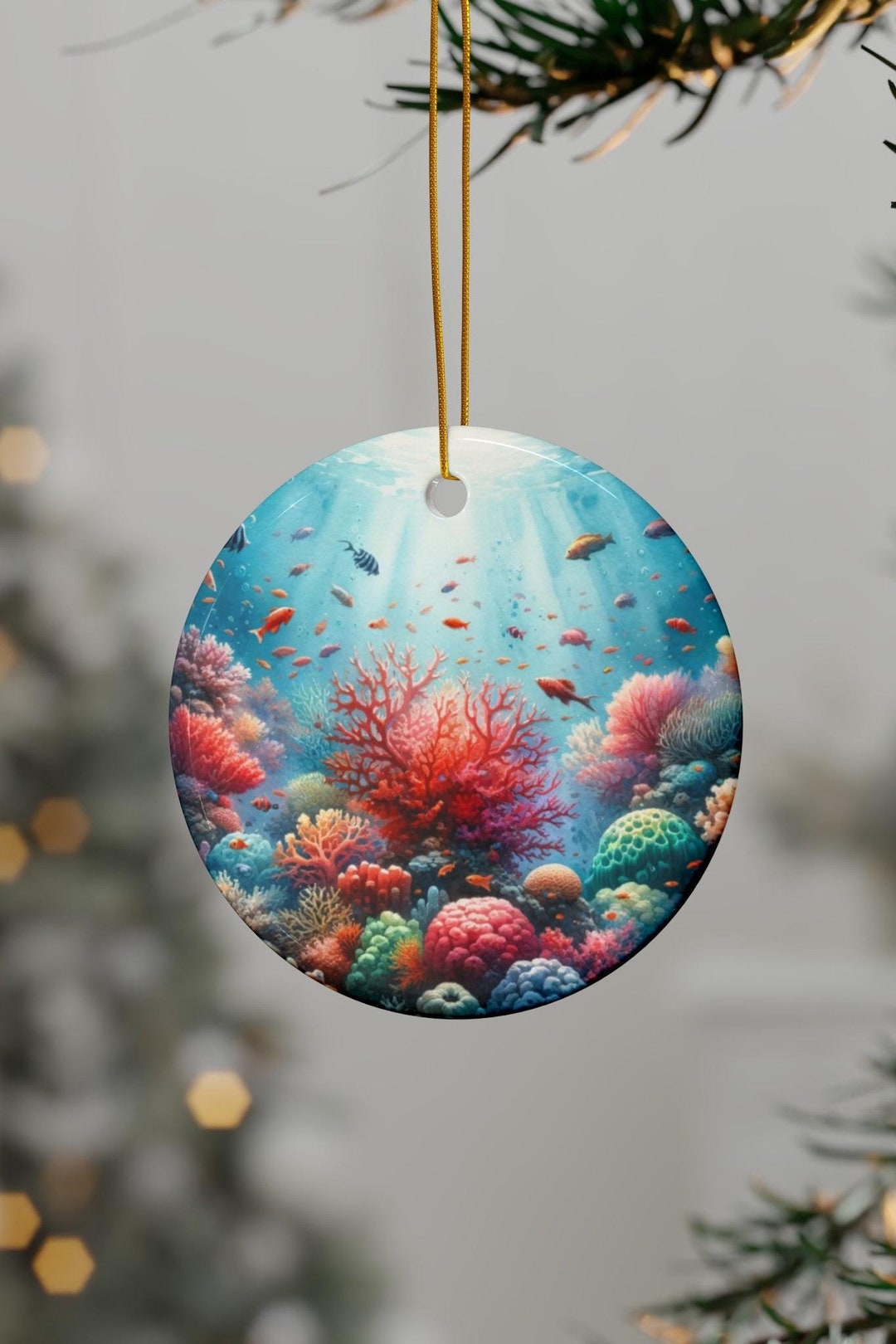 Watercolor Ocean Coral Reef Ceramic Ornament (double Sided), Underwater ...