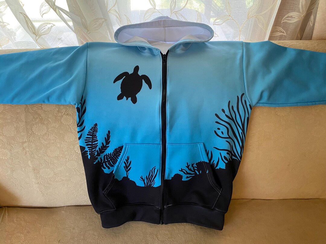 Underwater Sea Turtle Unisex Zip Hoodie (AOP), Ocean Themed Zip up ...