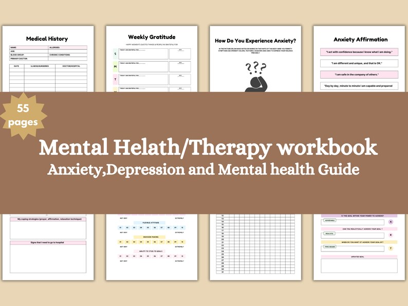 55 Pages Mental Health Workbook: Self-care Guide for Anxiety, Stress ...