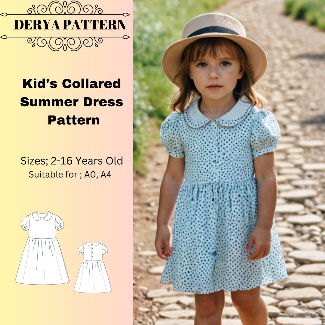 Kid's Collared Summerdress Pattern,short Sleeve Dress Pattern, Girl's ...