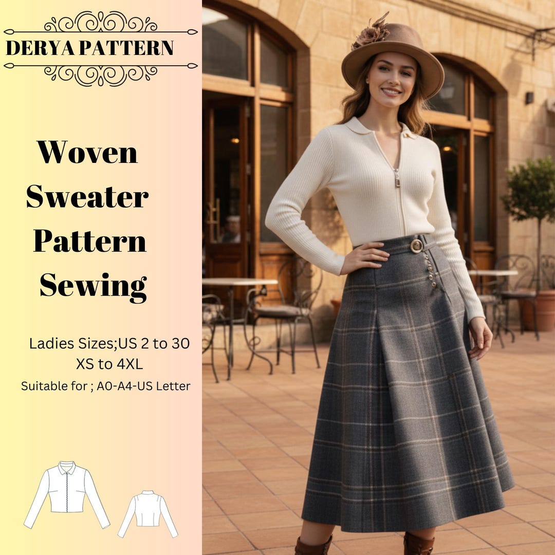 Woven Cardigan Sewing Pattern: Zippered Sweater, Women's Sizes (A0 A4 ...