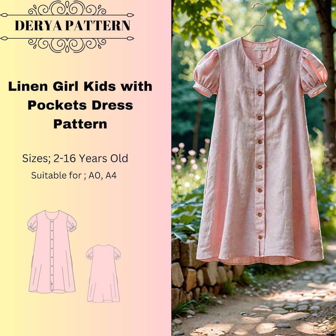 Linen Girl Kids With Pockets Dress Pattern,girl's Dress Sewing Pattern ...