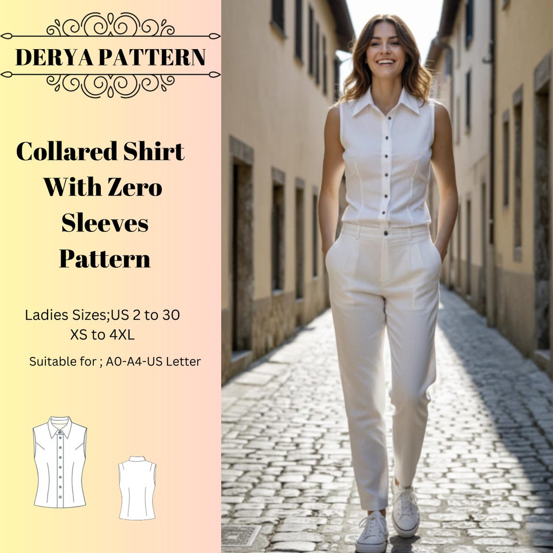 Sleeveless Collared Shirt Sewing Pattern,women Dress Patterns,summer ...