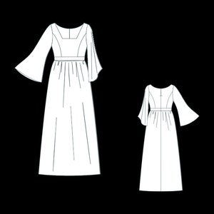 Bell Sleeve Bohemian Dress Sewing Pattern: US Size 2-30 (A4/US Letter ...