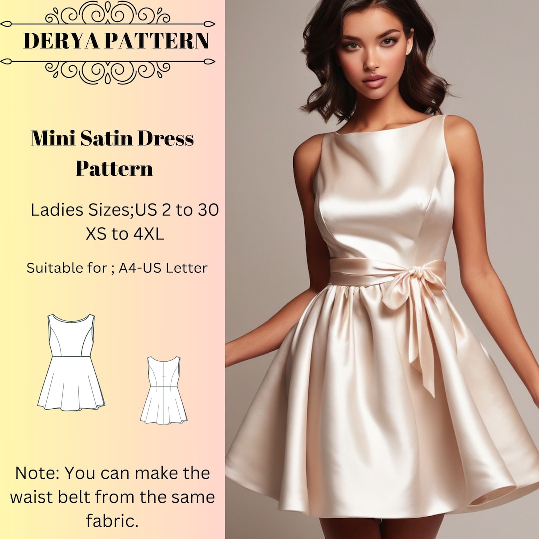 Mini Satin Dress Sewing Pattern: Evening, Prom, Wedding (A4, US Letter ...
